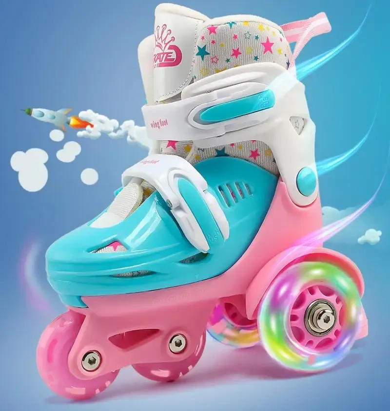 Colorful 4-Wheel Roller Skates for Girls and Boys, Adjustable Inline ...