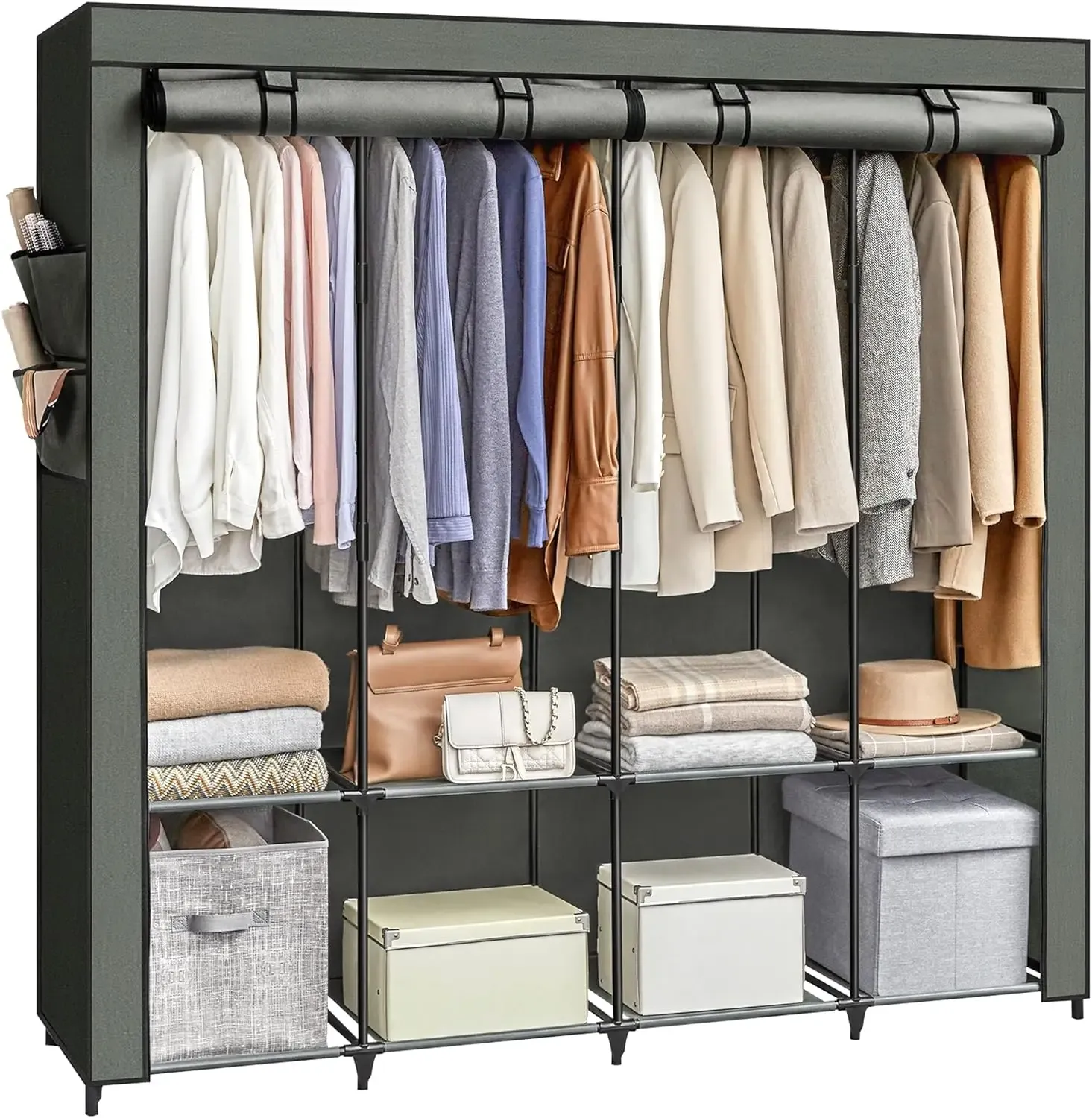 Portable clothes wardrobe with cover store