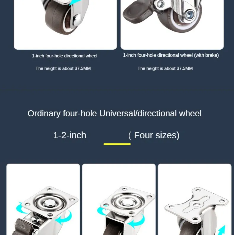 1 Inch 2 Hole Directional Wheel Rubber Rollers for Small Drawers and ...