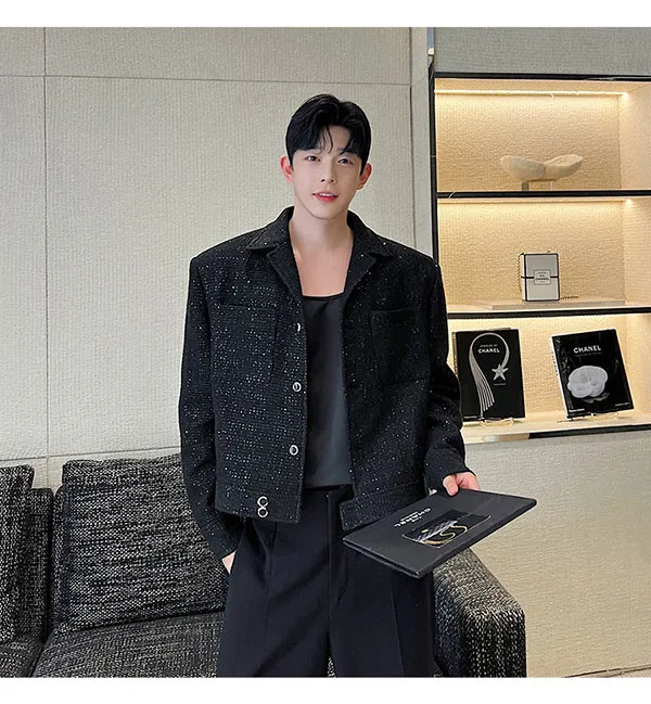 NOYMEI Men's Black Lapel short sport coats NOYMEI Men's Black Lapel short sport coats