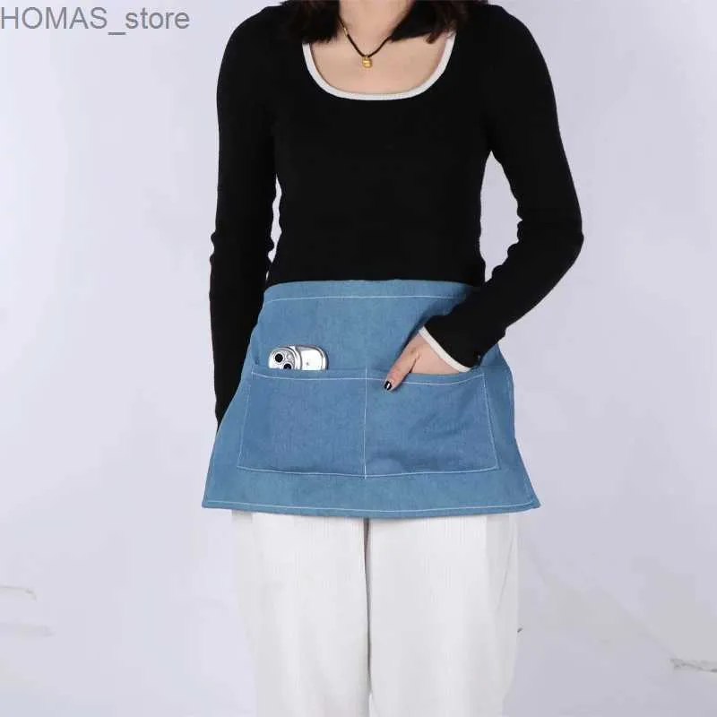 Denim Waist Apron - Blue Half Apron with Pockets, Restaurant Waiter ...