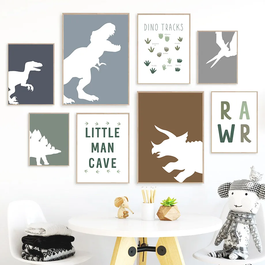Jurassic Dinosaur Wall Art Painting Simple Set Tyrannosaurus Rex And ...