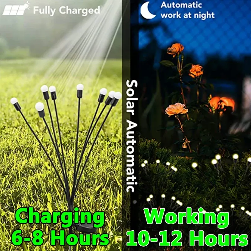 6/8/10 LEDs Solar Firefly Lights, Swaying Garden Lawn Lights, Waterproof, Outdoor Decorative ...