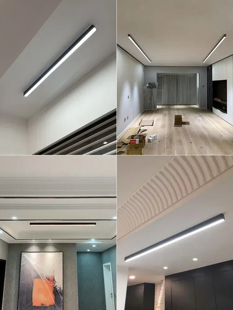 Modern Long Strip LED Ceiling Lights Surface Mounted Minimalist Black ...