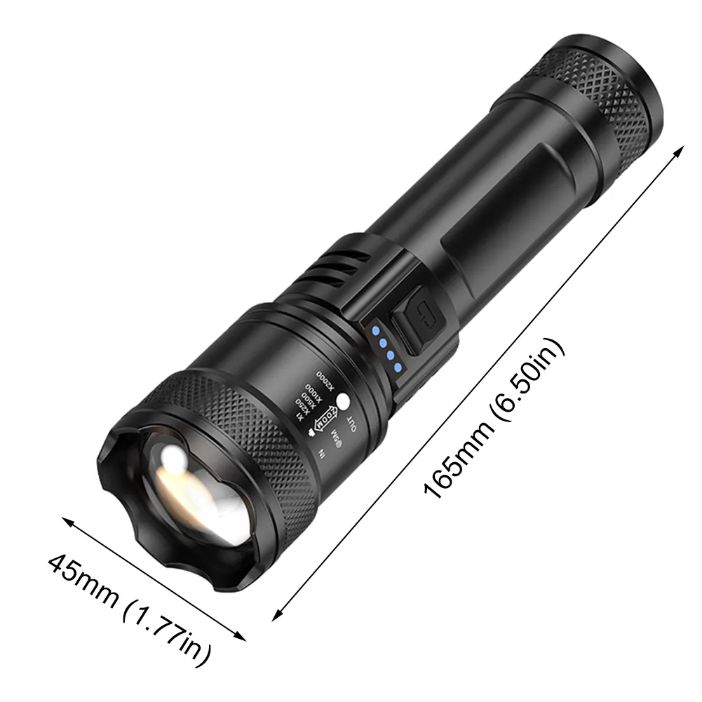 Super Bright 800LM Flashlight - Type C USB Charging, 3 Modes, Power ...