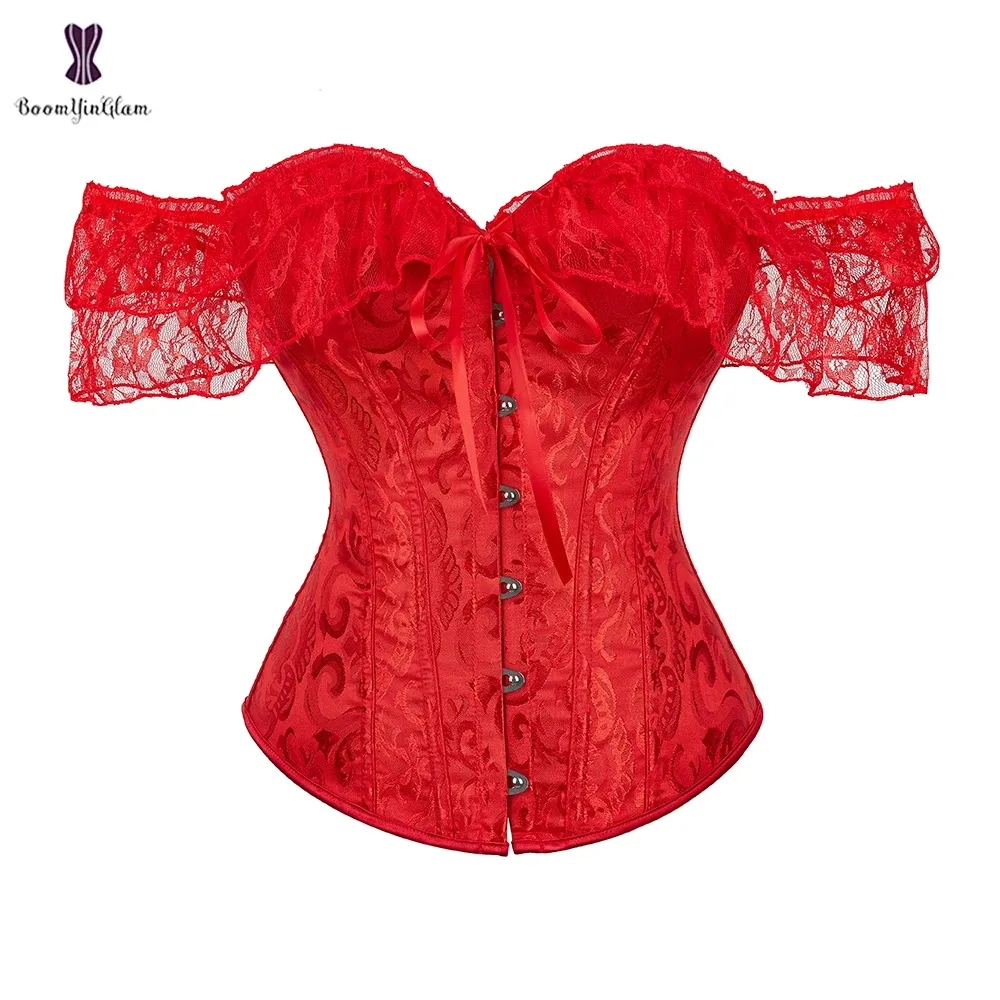 Victorian Steampunk Lace Red Bustier Corset Top Top With Sleeves And ...