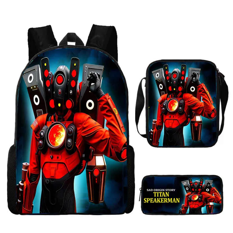 Skibidi 3-Piece Anime backpacks for school Set with Shoulder Straps ...