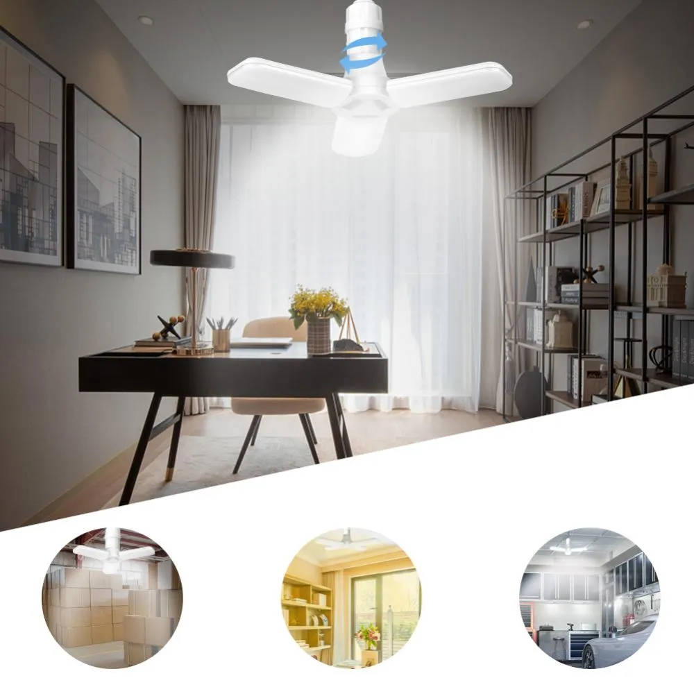 Deformable LED Garage Ceiling Lights | Fan Blade LED Bulb | 85 265V E27 ...