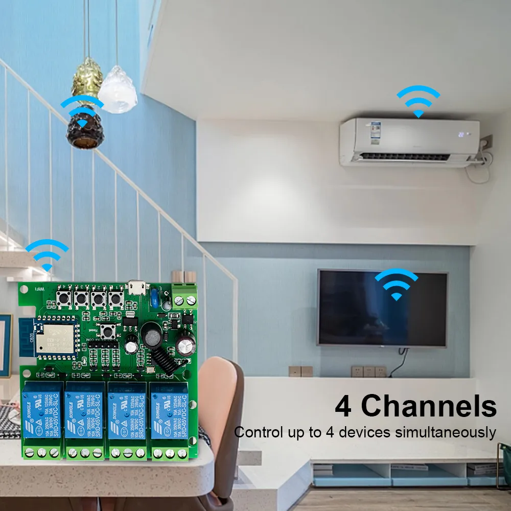 DHgate.com:Smart Home 4CH WiFi Switch, Tuya App, Self-Locking Interlock ...