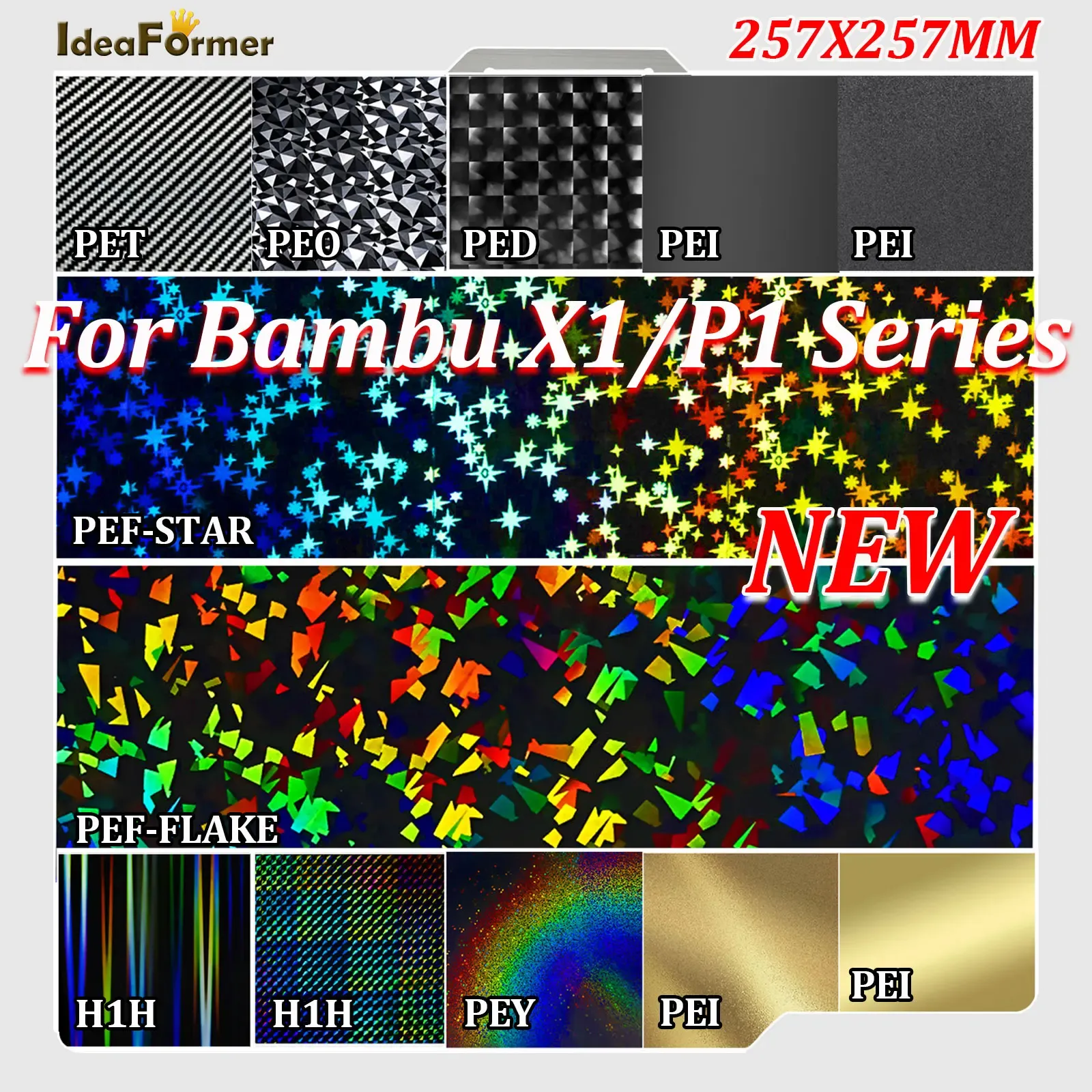 Bambu Lab Build Plate PEI Sheet: 257x257mm PEF Texture For P1S & P1P Heated Beds Durable, High ...