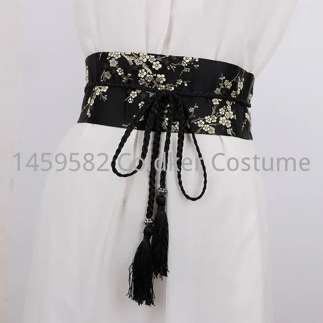 Japanese Traditional Kimono Wide Belt Embroidered Flower Tassel Sash ...