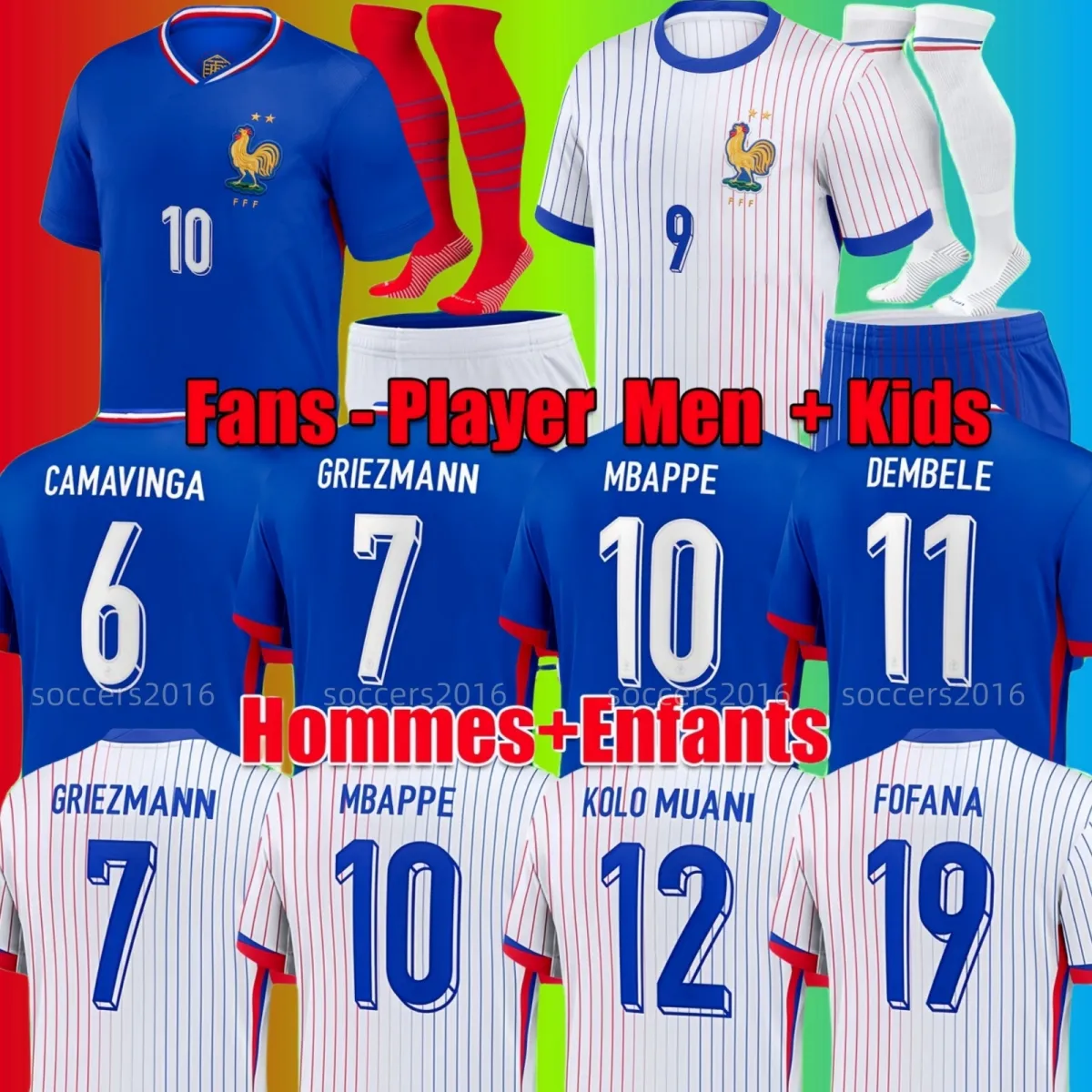 2024 Euro Cup French Home Soccer Jerseys MBAPPE, DEMBELE, COMAN, SALIBA ...