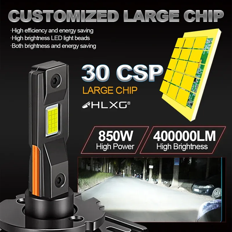 HLXG 850W D1S D3S LED Canbus Headlights Bulbs CSP LED 400000LM D2S D4S ...