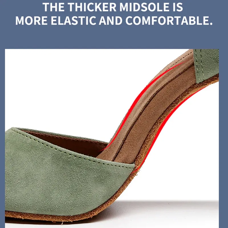 Green Suede Salsa Dance Shoes with Rubber Sole and Cuban Slim Heels ...