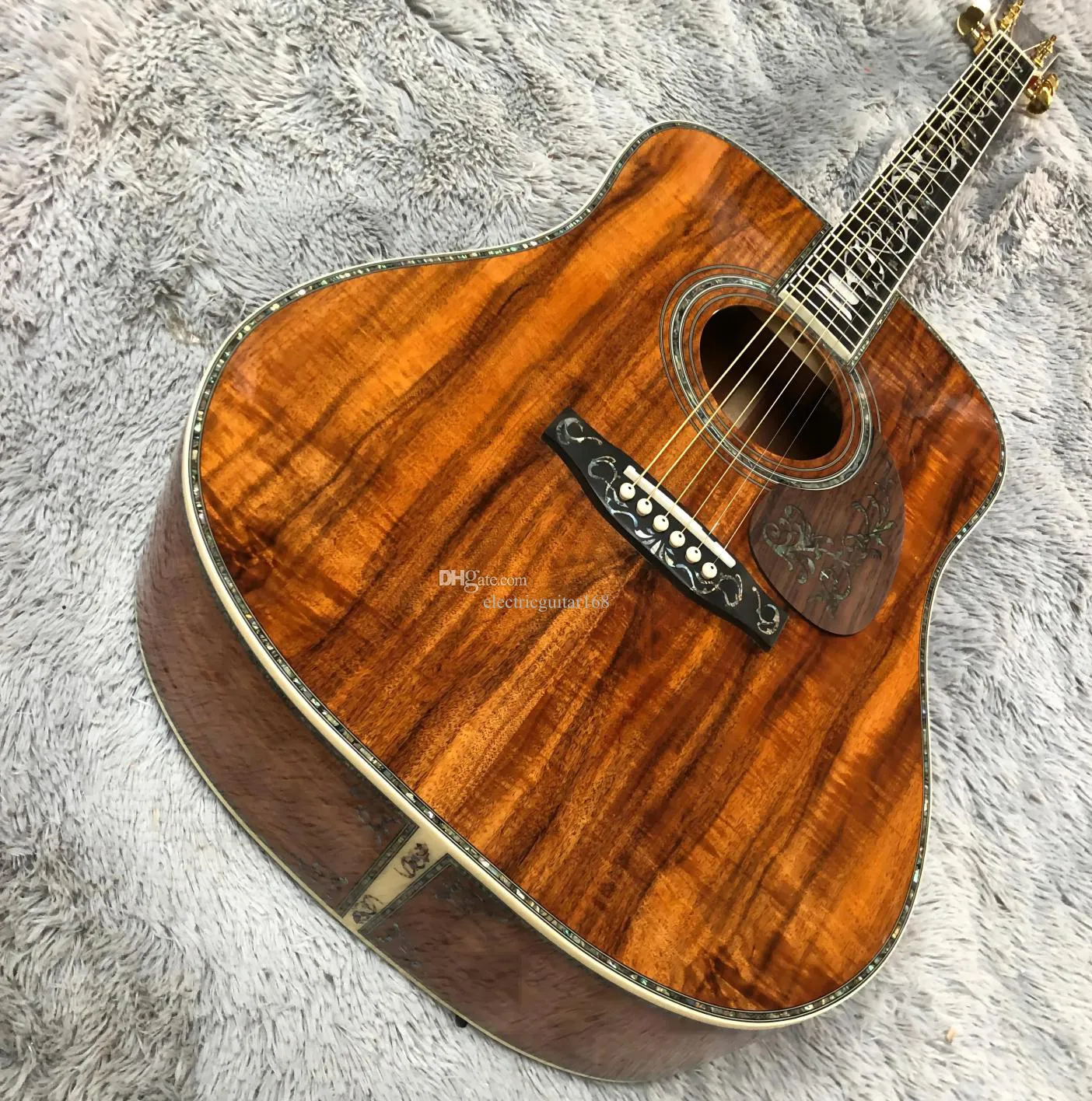 Premium D45 Style Acoustic Guitar - Solid Koa Wood, Abalone Inlay ...