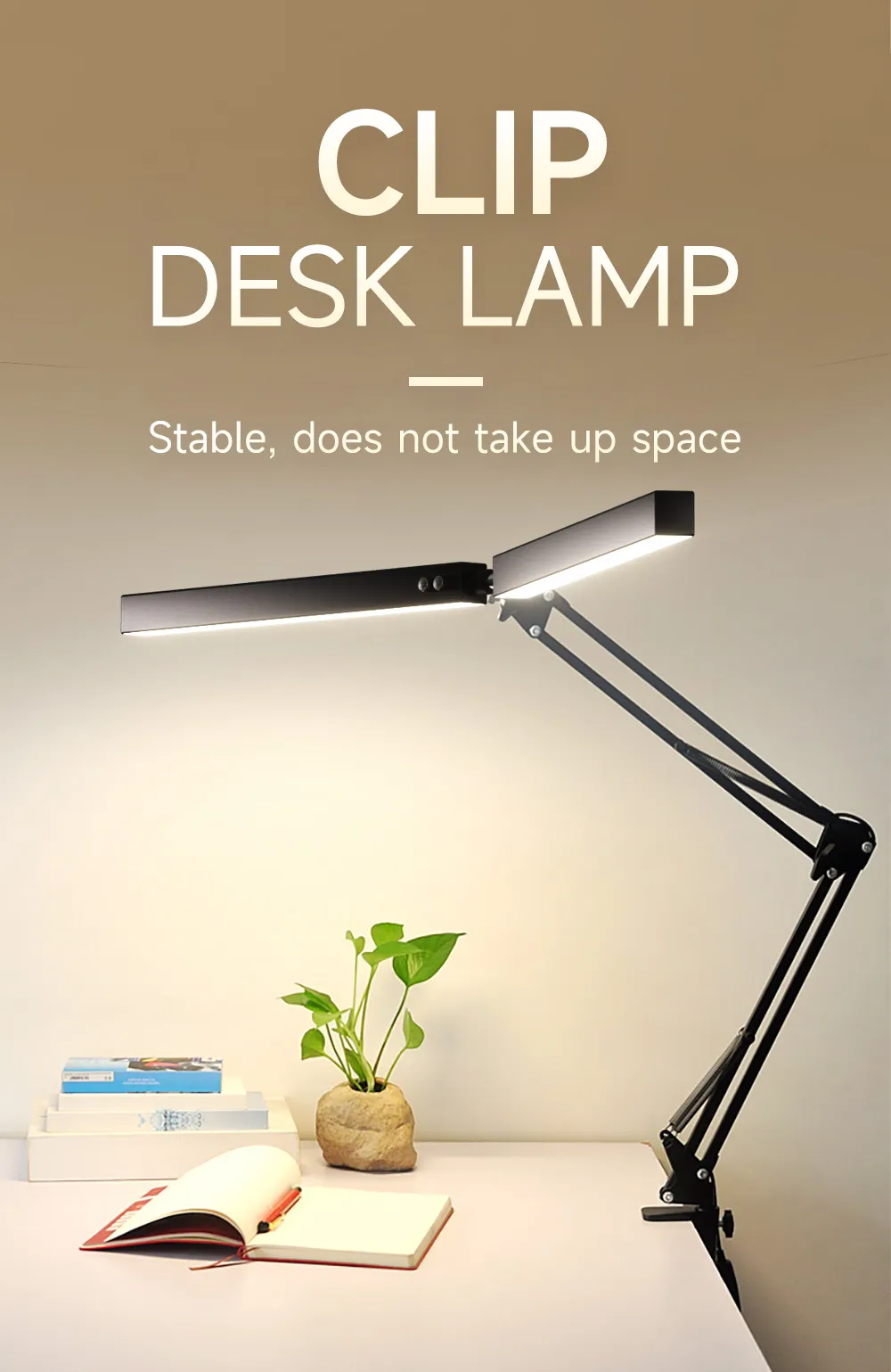 Dimmable Double-Headed LED desk lamp with Folding Clip, Eye-Care ...