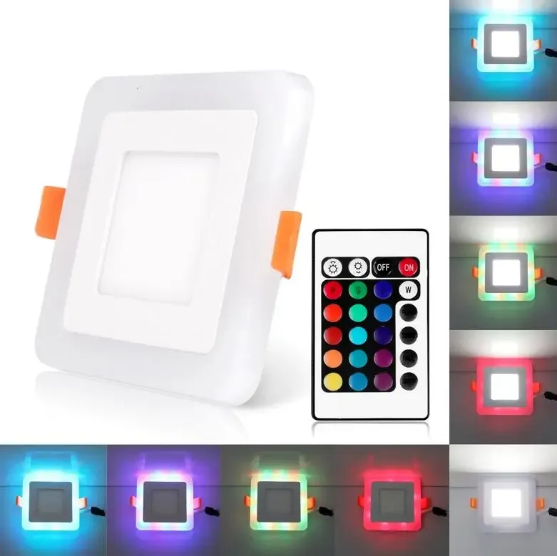 Modern Square LED Recessed Panel Downlight, RGB Color Changing, Remote ...