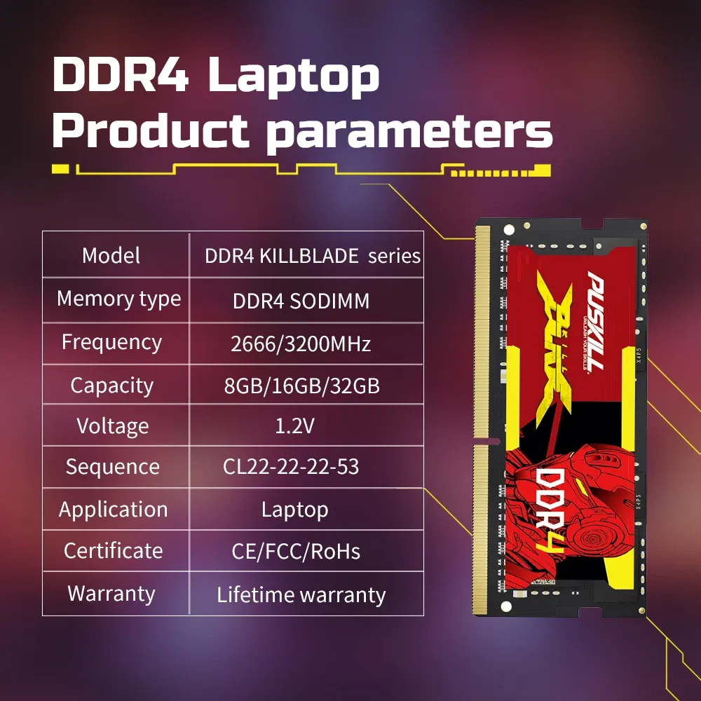 PUSKILL DDR4 DDR3L Laptop Memory Modules 4GB 8GB 16GB 32GB 1600-3200 ...