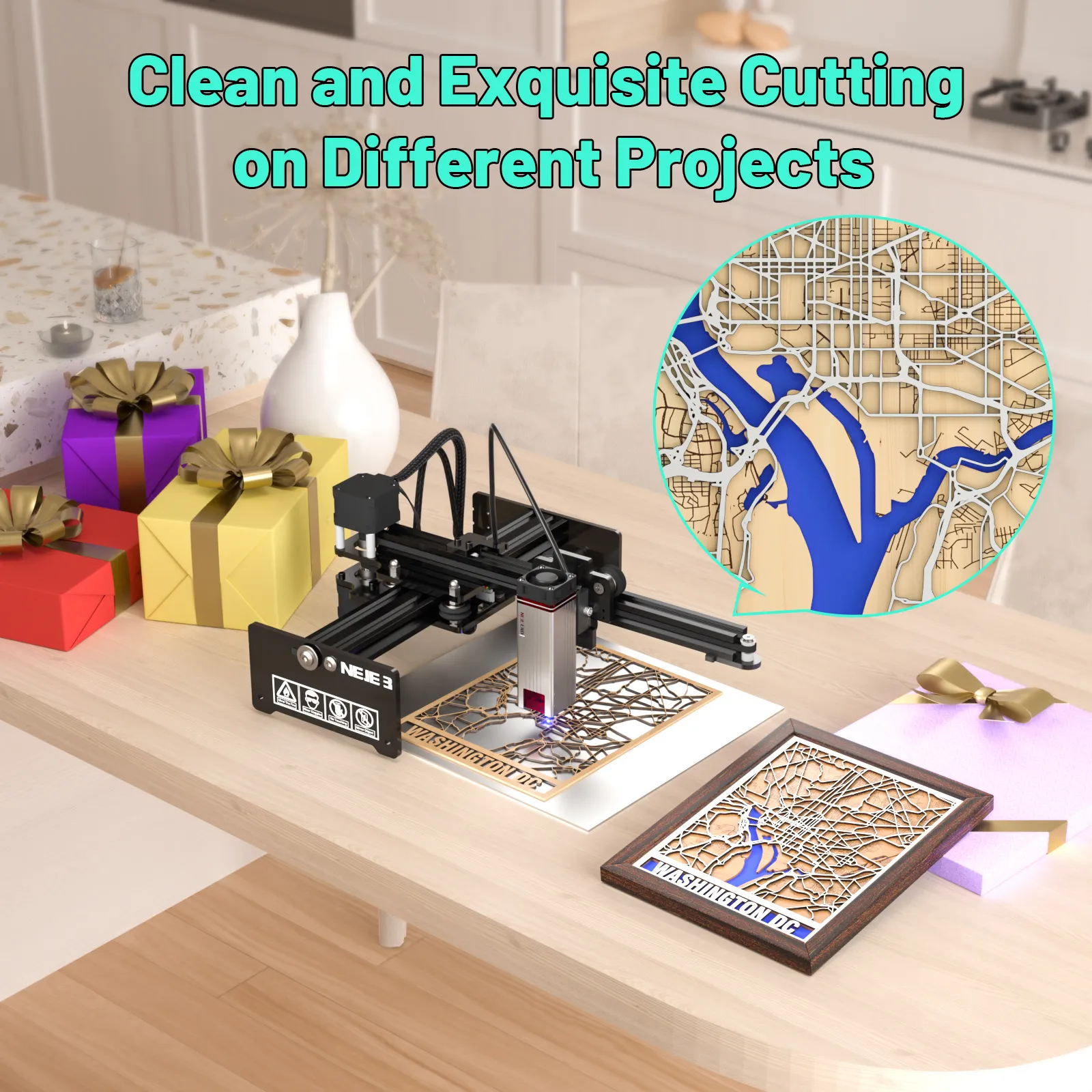 Neje 3 80W CNC Laser Engraver: Metal Engraving Printer and Wood Cutting ...