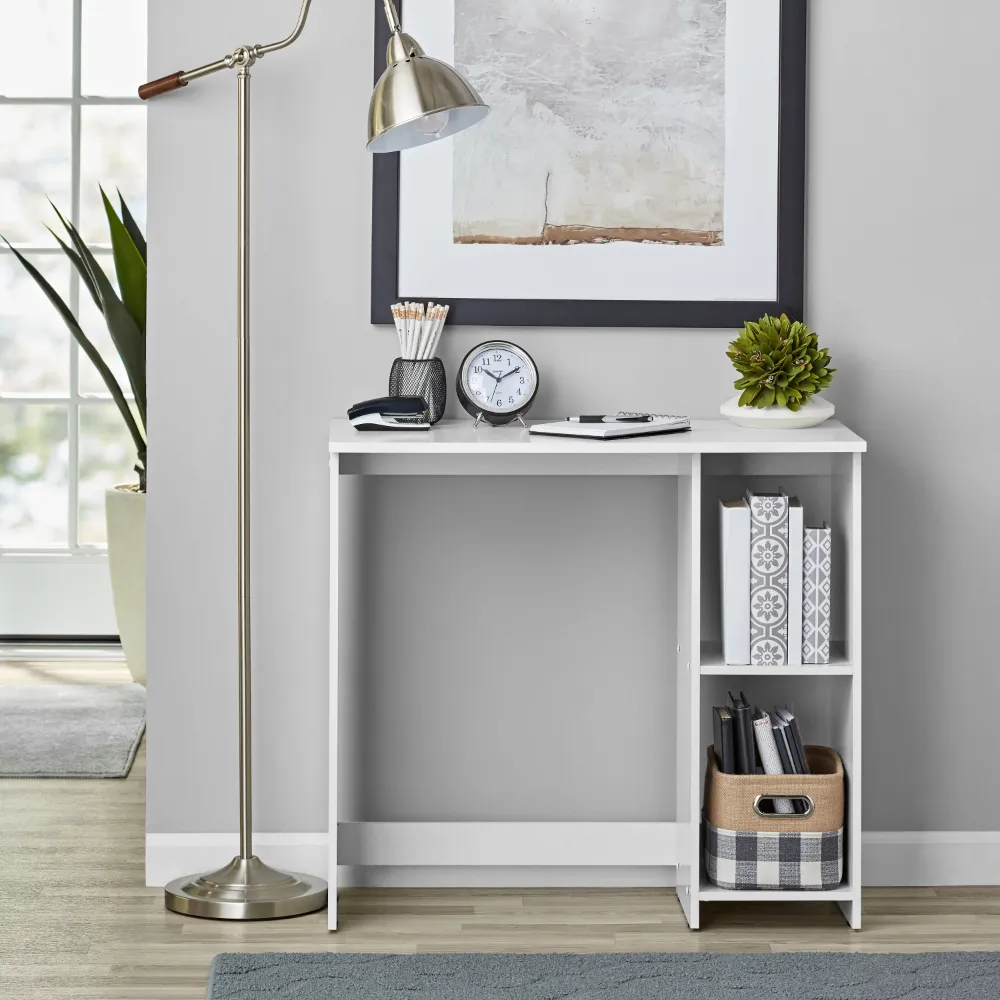 Mainstays Small Space Writing Desk with 2 Shelves, True Black Oak ...