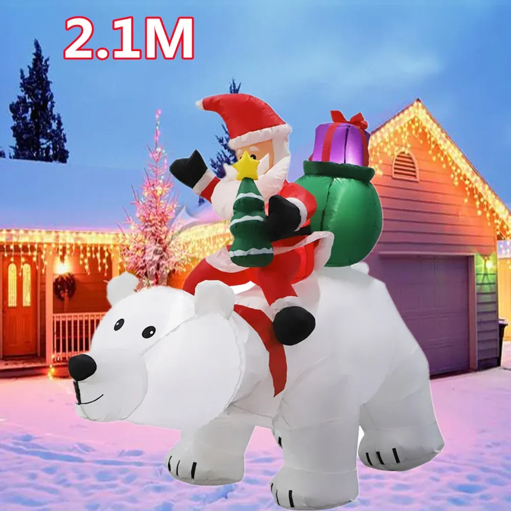 8m Santa & 1.5m Snowman Inflatable Christmas Yard Decor with LED Lights ...