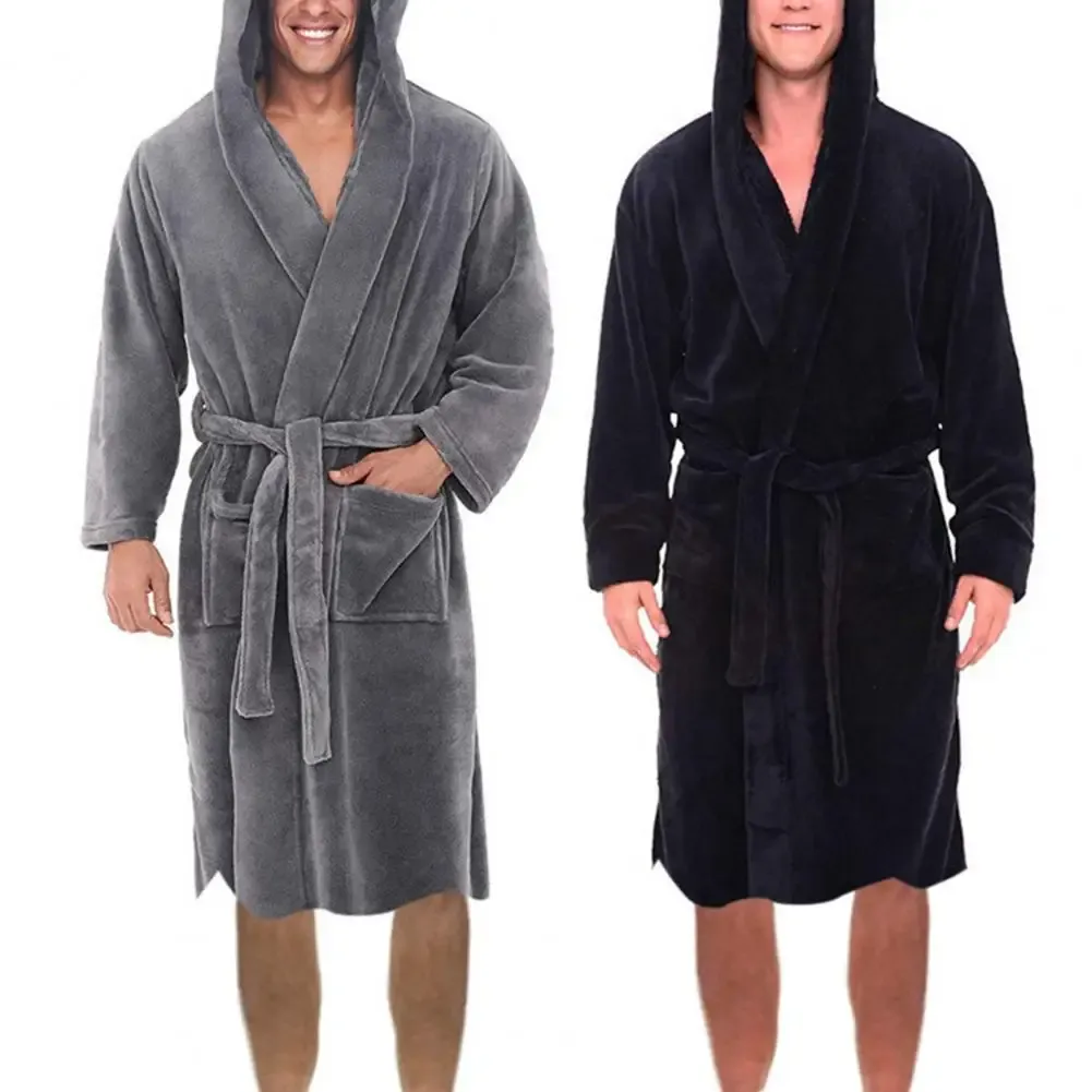 DHgate.com:Ultra-Soft Fleece Hooded Bathrobe for Men - Warm Winter Long ...