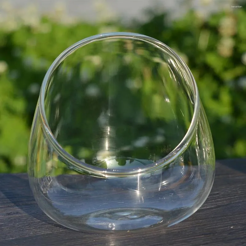 Slant Cut Glass Clear Round Vase Globe For Terrariums, Flower Plants ...