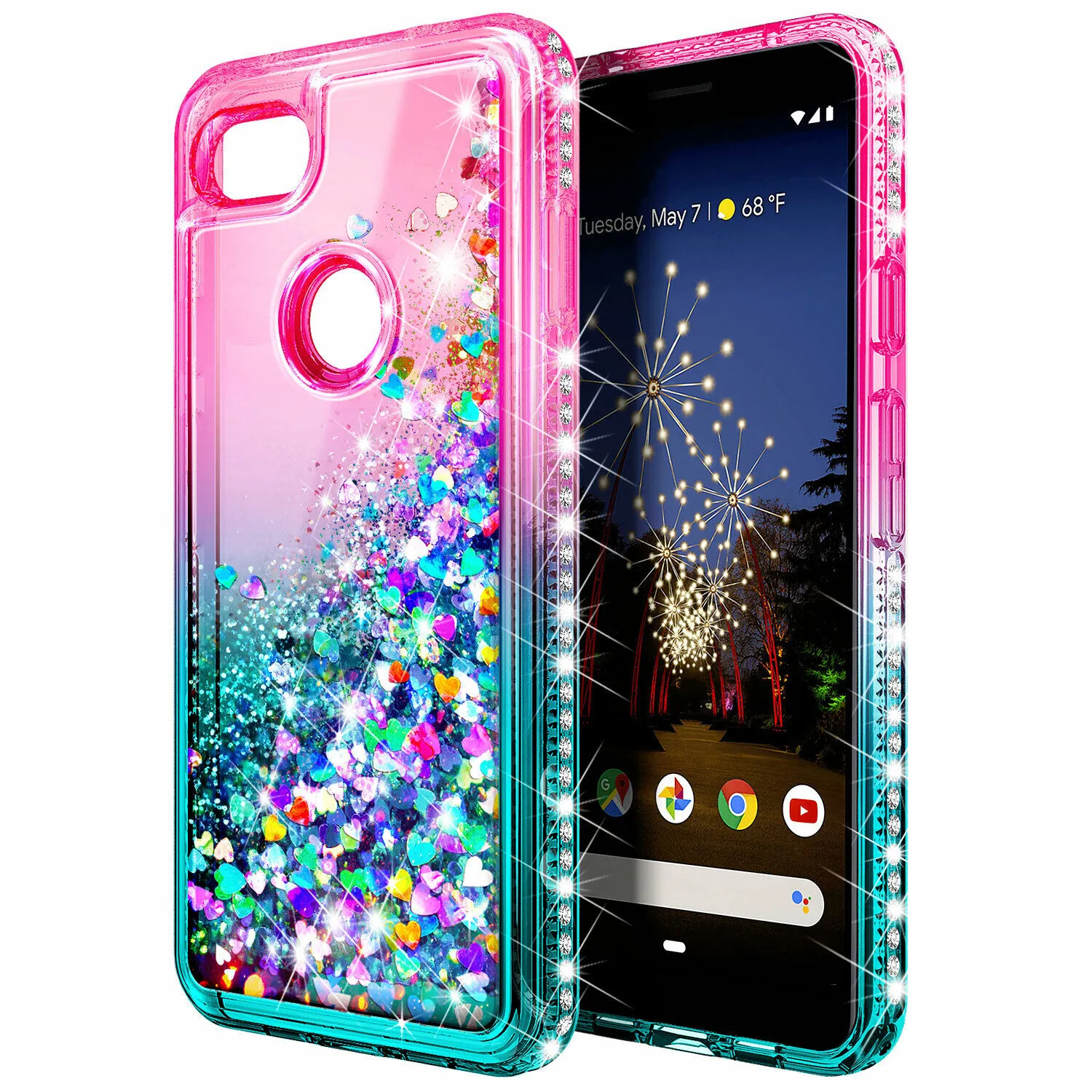 Pixel 3a XL Case with Floating Glitter, Transparent Bling Quicksand ...