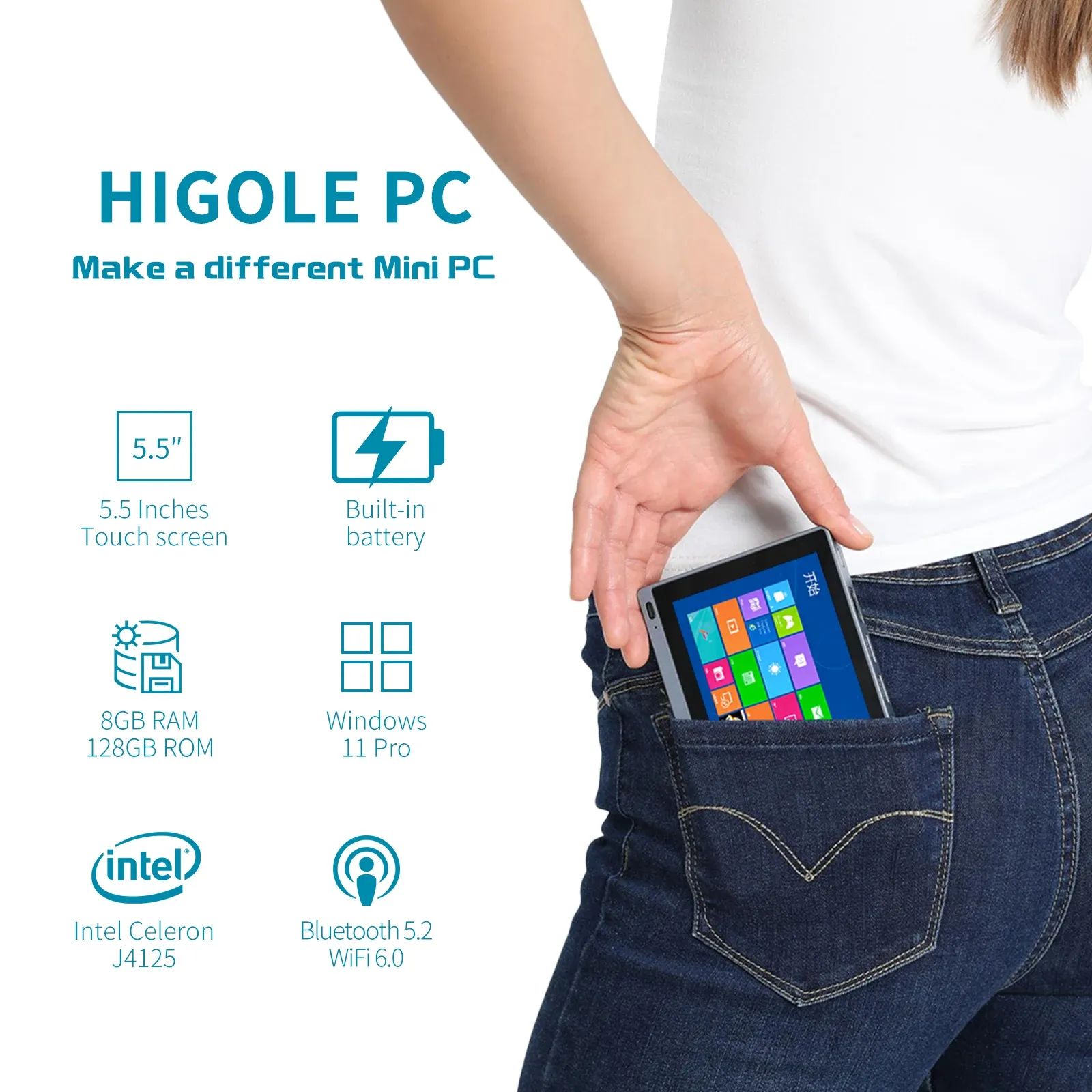 HIGOLE 1 Pro Tablet 5.5 Windows 11 Mini PC, 8G+128G Industrial Intel ...