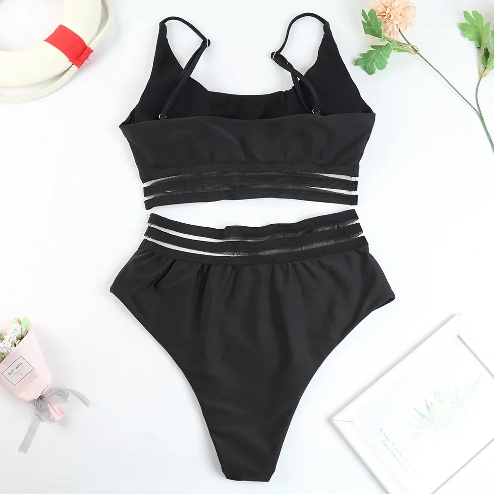 CPUTAN 2024 Black High Waist Mesh Cocoship High Waisted Bikini ...