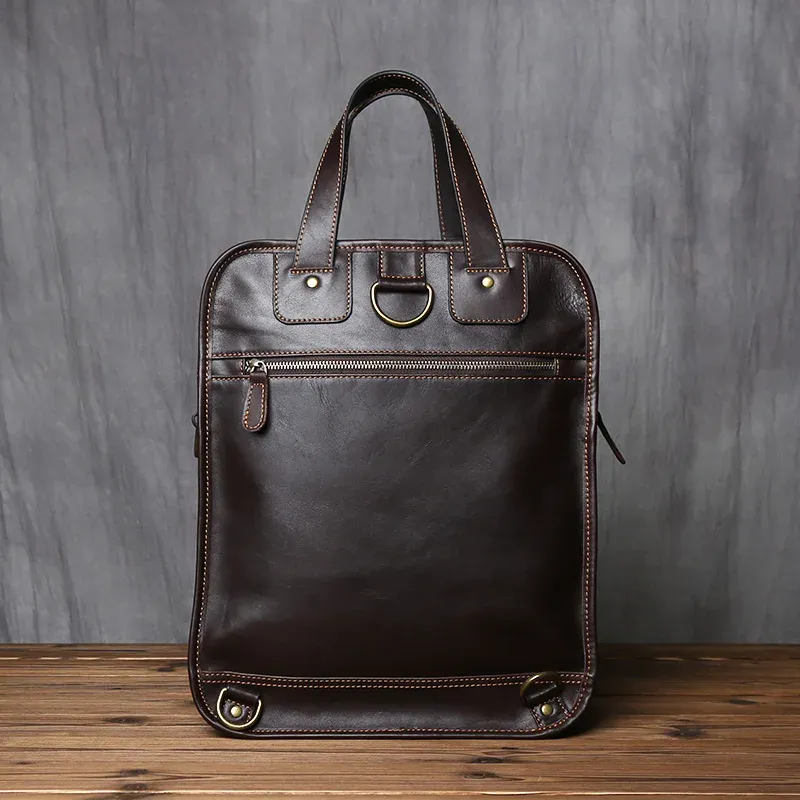 Natural Cowhide Leather Mens Briefcase Retro Vertical Handbag For ...