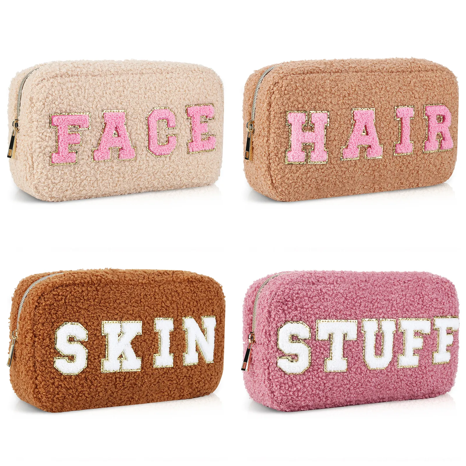 Fluffy Chenille Initial Makeup Bag - Preppy Cosmetic Organizer Pouch ...