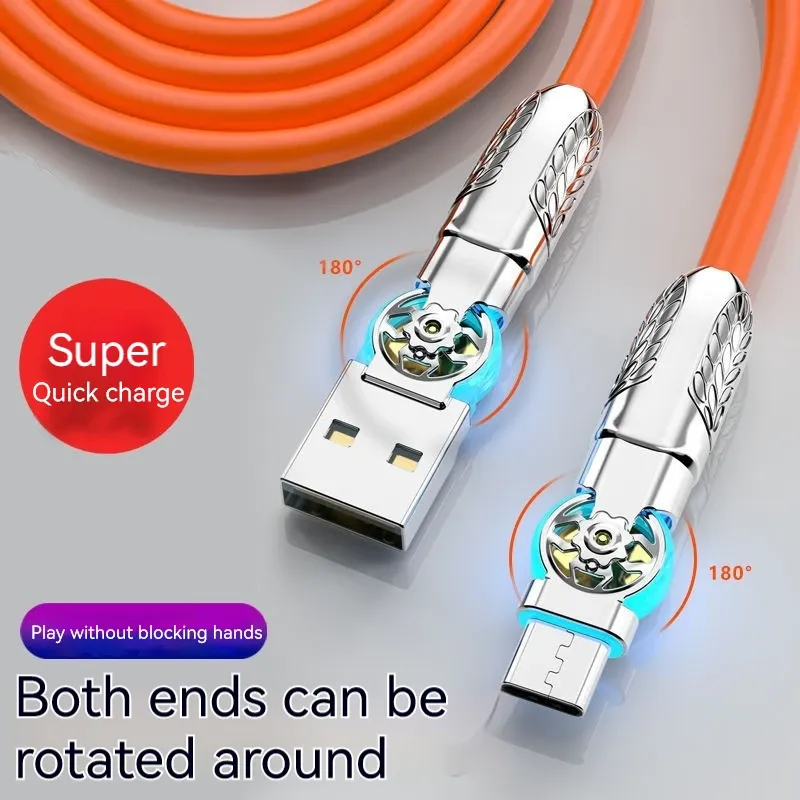 USB Type C Cable Double Elbow Rotating with Light for Xiaomi Charging ...
