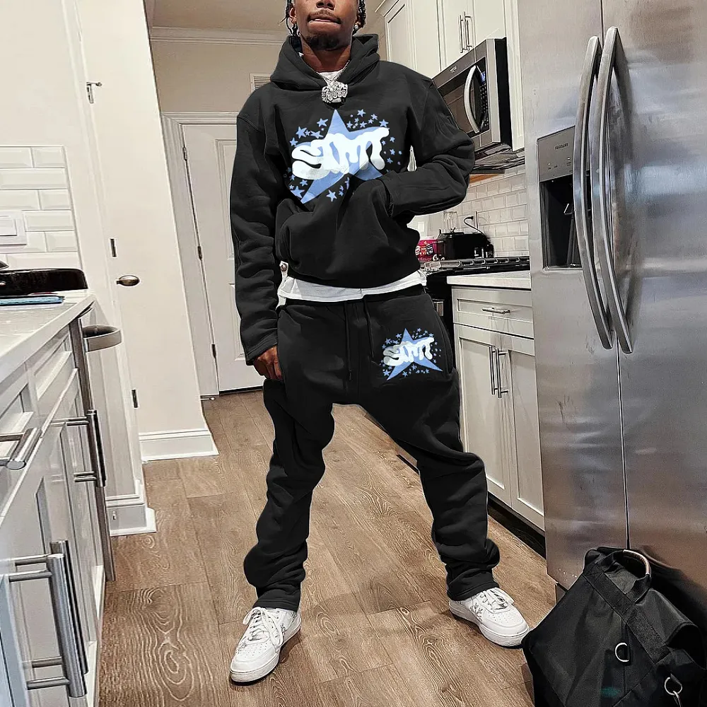 Men's Autumn Winter Two-piece Polyester Sportswear Set with 3D Printed ...