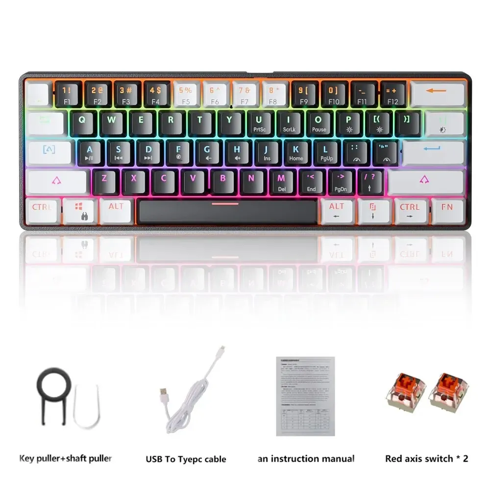 MUCAI MK61 USB Gaming Mechanical Keyboard Red Switch 61 Keys RGB ...