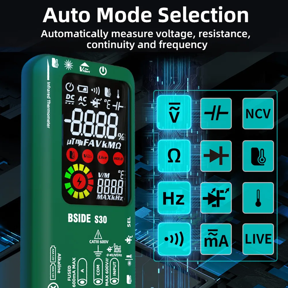 BSIDE S30 Digital Smart Multimeter AC DC Voltage Current Resistance ...