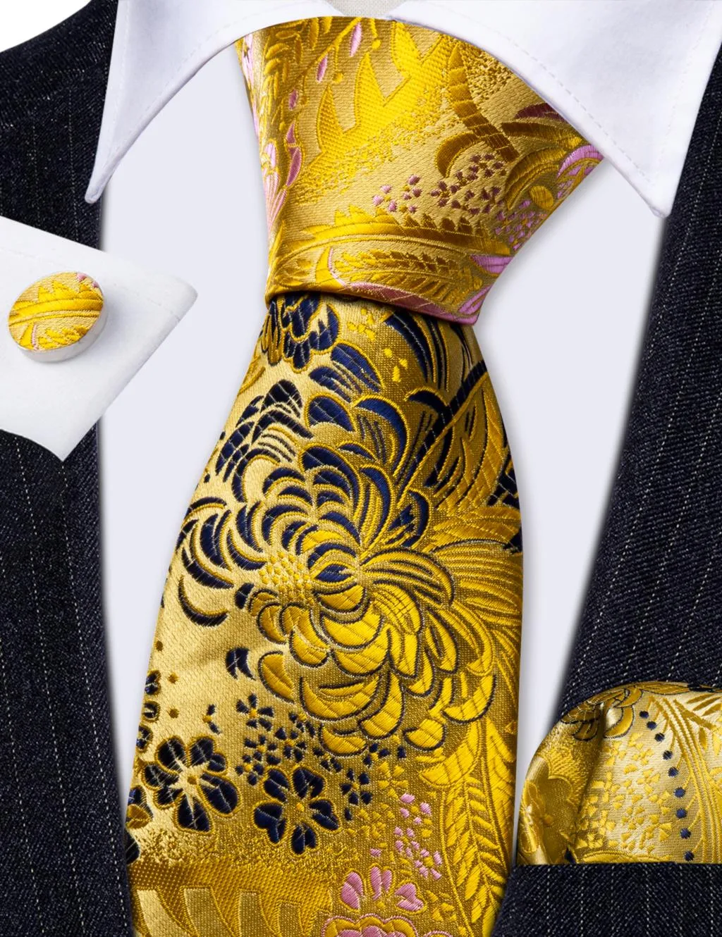 Luxury Floral Silk Men's Tie, Handkerchief & Cufflinks Set - Perfect ...