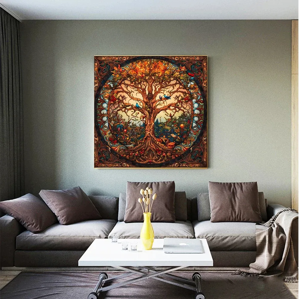 Vinyl Tree Wall Art: Colorful World Tree Canvas Painting For Living ...