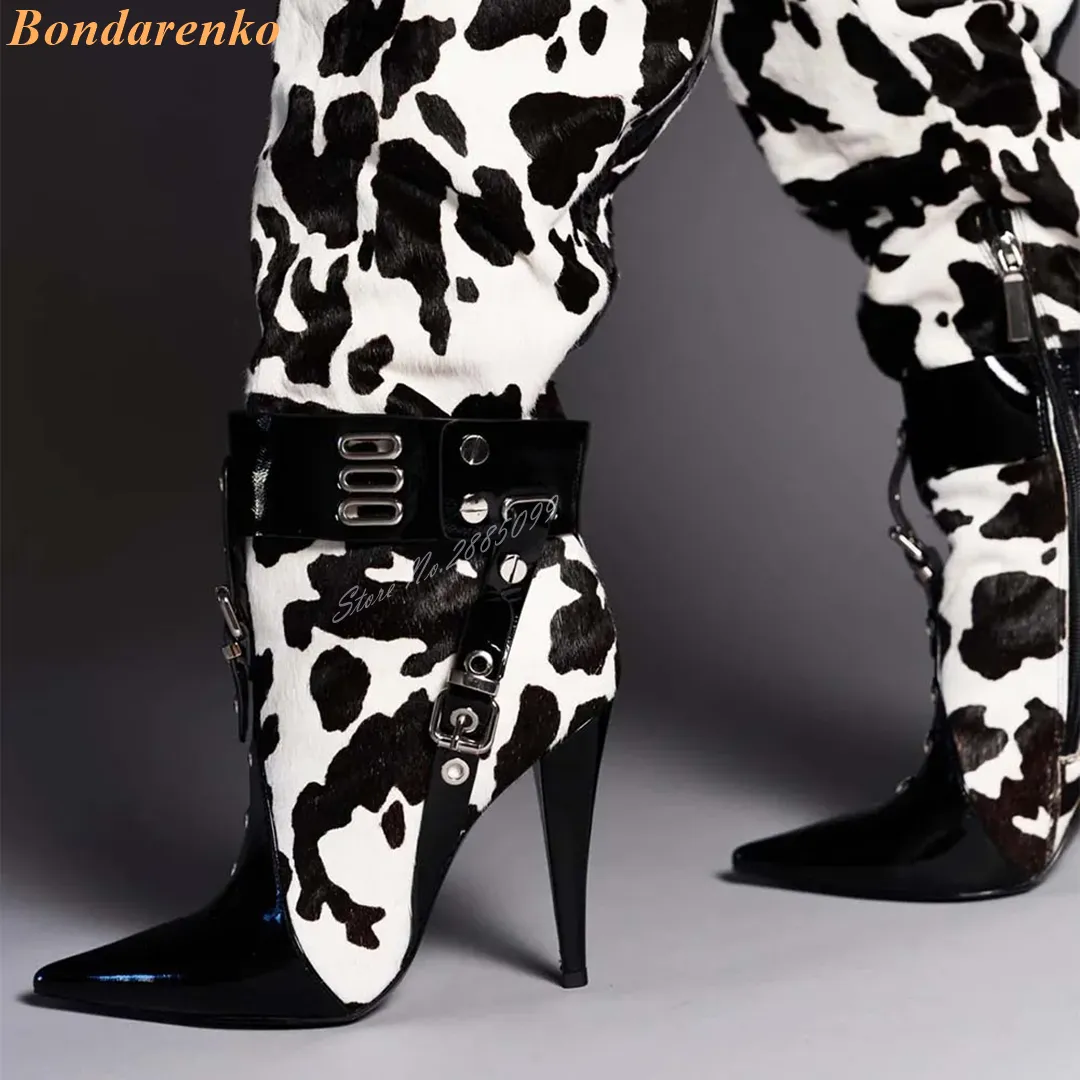 Designer Cow Pattern Knee High boots near me with Pointed Toe ...