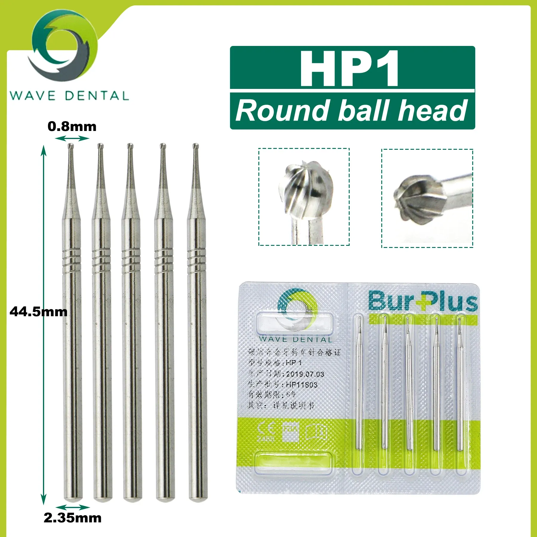 WAVE Tungsten Carbide Burs for Low-Speed Dental Handpiece - Round Head ...