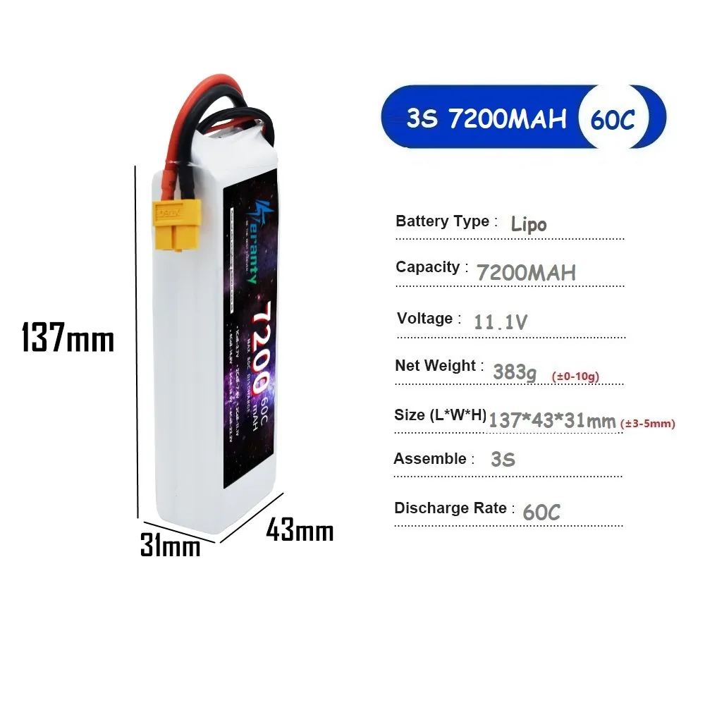 High-Performance 11.1V 7200mAh 60C/80C RC Lipo Battery for Helicopters ...