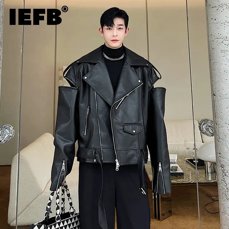 Men's Autumn Leather Windbreaker: Wide Shoulder Split PU Leather Jacket ...