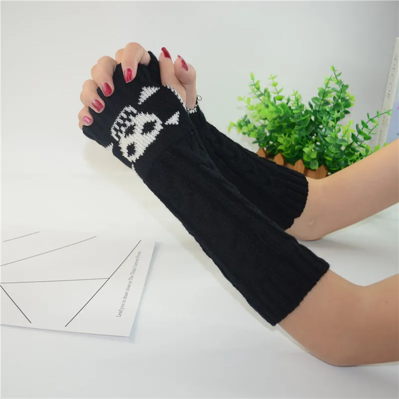 Winter Gloves Women Gothic Knitted Skull Gloves Men Stretch Elbow ...