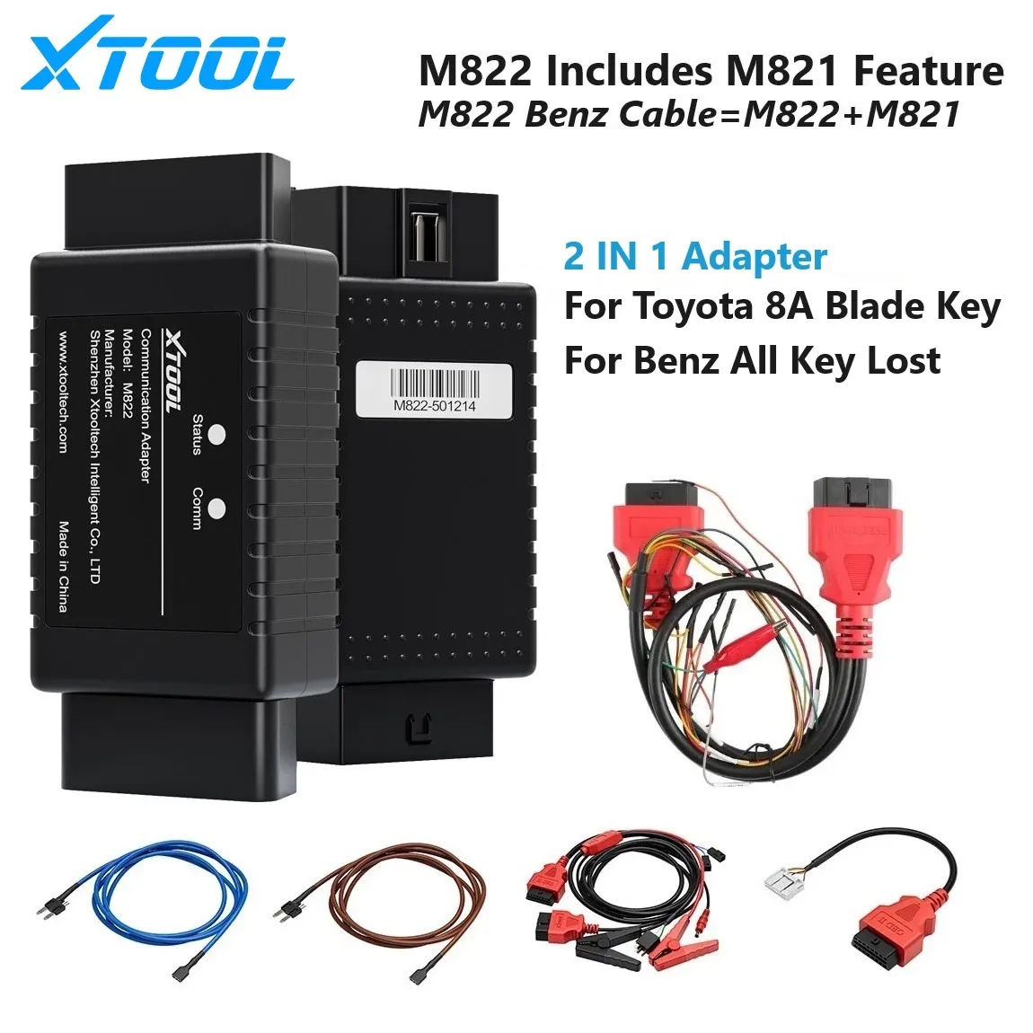 XTOOL M821/M822 Adapter for Benz Toyota 8A Key Programming, Compatible with KC501 Programmer for ...