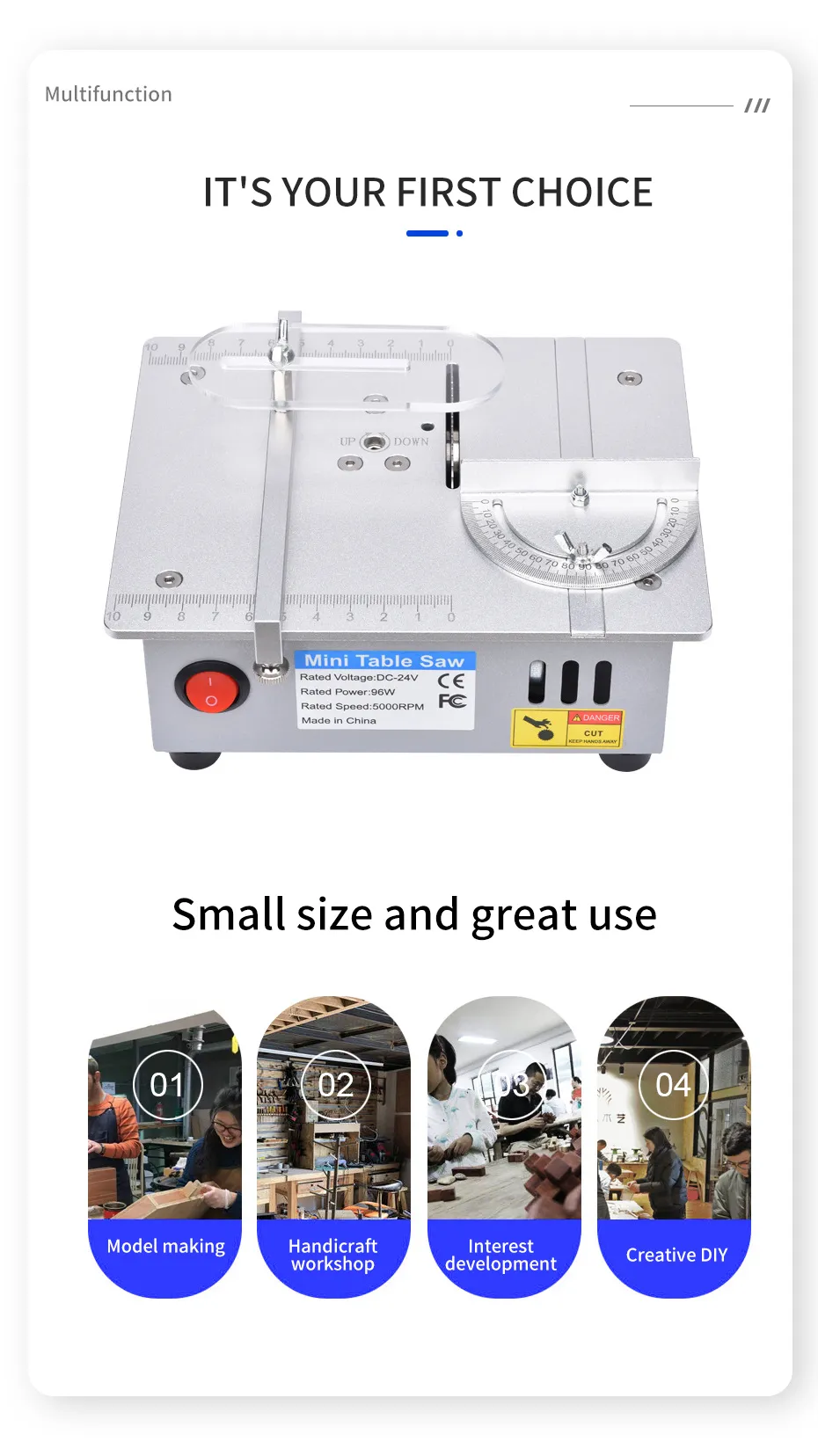 Mini multifunctional table saw with DC 12V-24V spindle motor and ...
