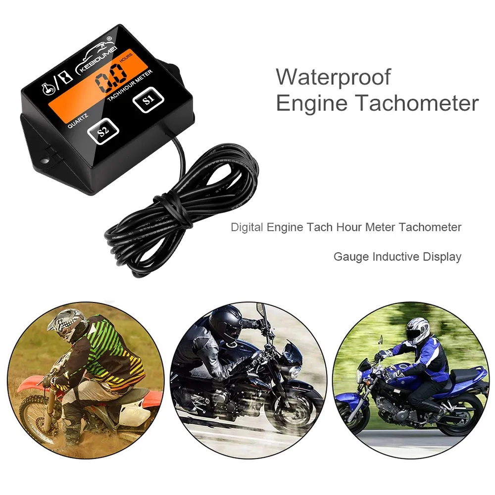 Digital Engine Tach Hour Meter Tachometer Gauge Engine RPM LCD Display ...