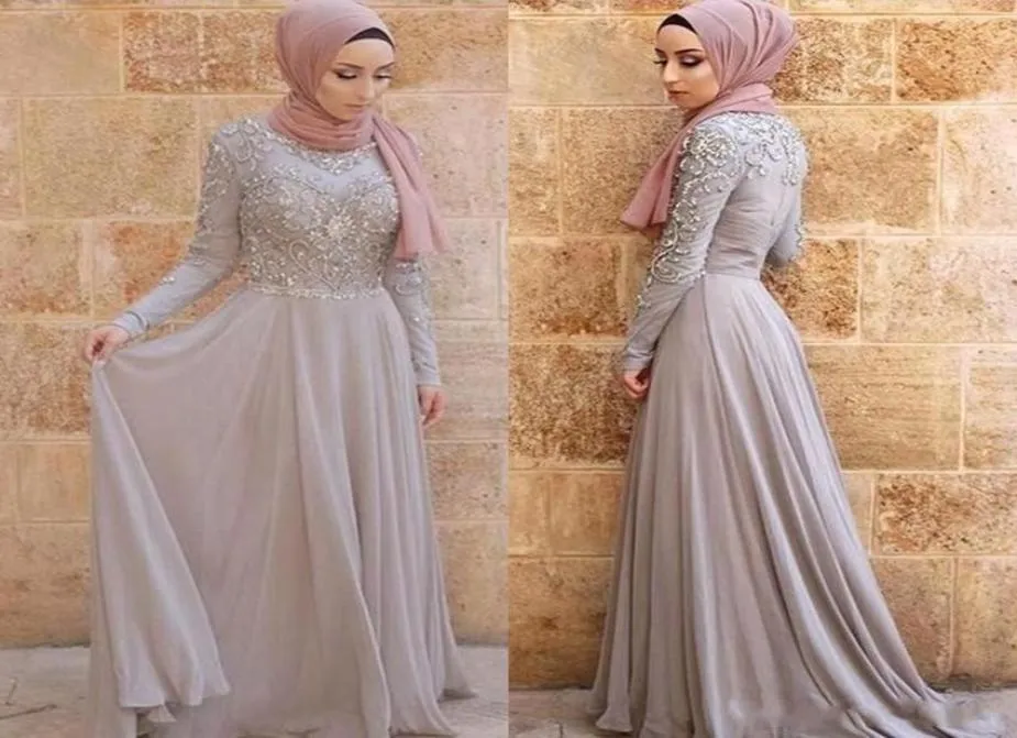 Elegant Arabic Muslim A Line Prom Evening Dress With Lace Applique And