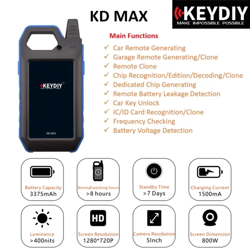 KEYDIY KD Max Key Programmer Tool - Smart Unlocker Device with Bluetooth & Wi-Fi, Multi ...