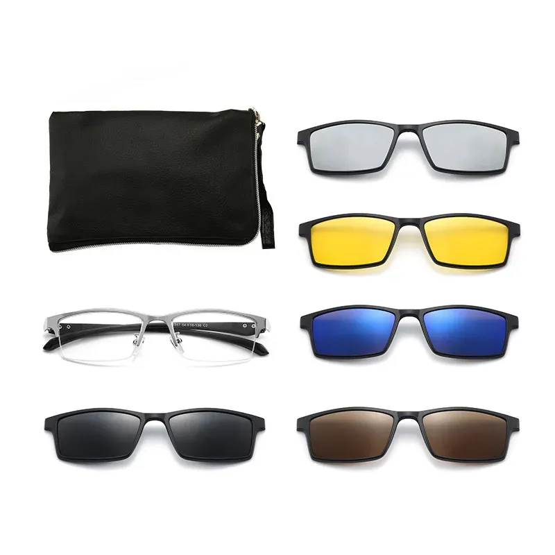 DHgate.com:20245-in-1 Polarized Clip-on Rectangle Sunglasses | Mens Half-Metal Frame Myopia ...