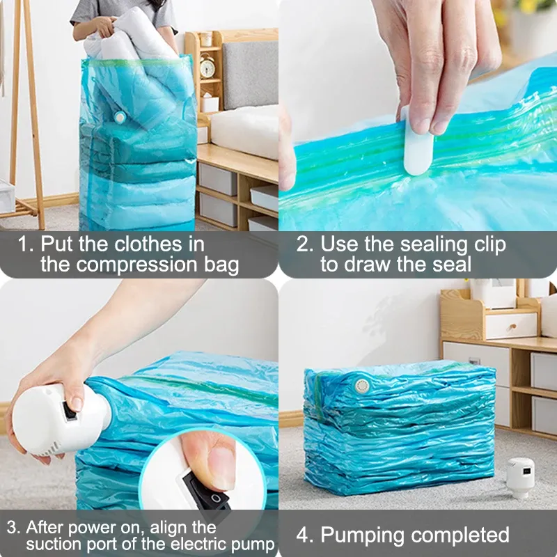 EU Powerful Vacuum Pump With Mattress Vacuum Storage Bag Foldable ...